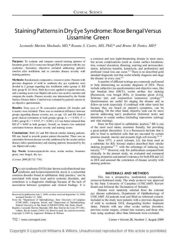 (PDF) Staining Patterns in Dry Eye Syndrome: Rose Bengal Versus ...