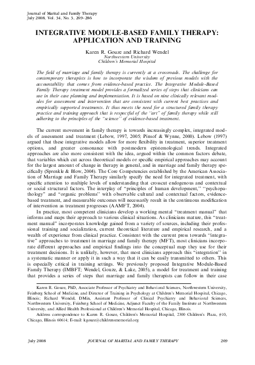 (PDF) Integrative Module-Based Family Therapy: Application and Training