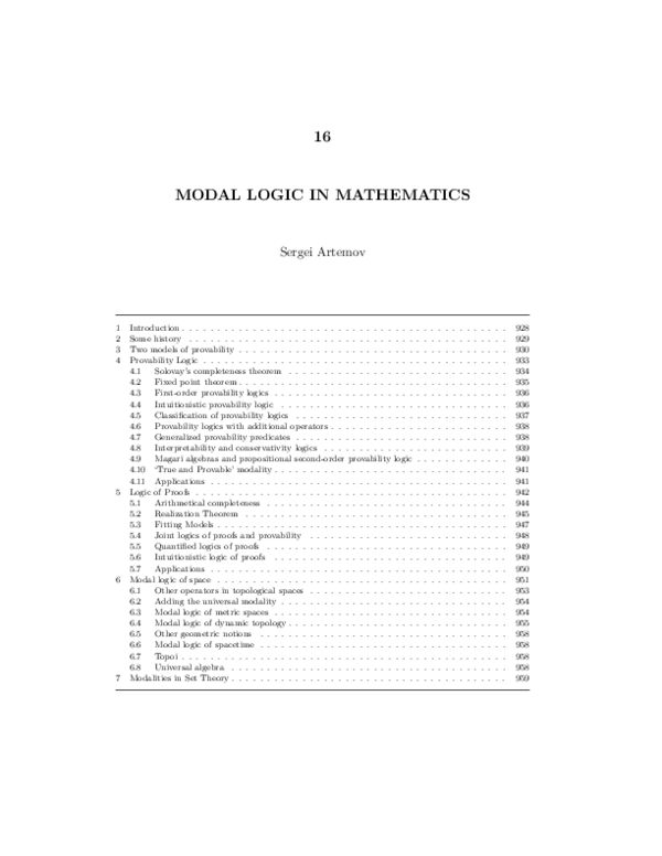 (PDF) Modal logic in mathematics