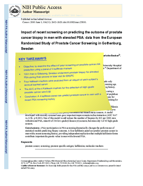 (PDF) Impact of recent screening on predicting the outcome of prostate ...