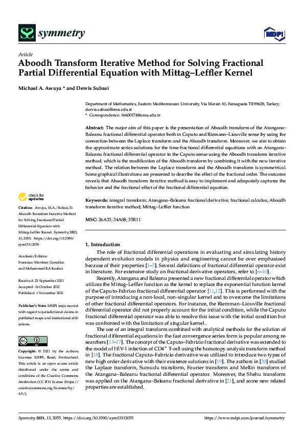 (PDF) Aboodh Transform Iterative Method for Solving Fractional Partial Differential Equation ...
