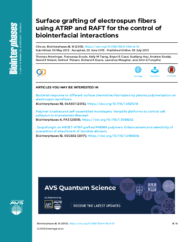 (PDF) Surface grafting of electrospun fibers using ATRP and RAFT for ...