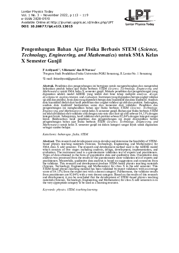 (PDF) Pengembangan Bahan Ajar Fisika Berbasis STEM (Science, Technology ...