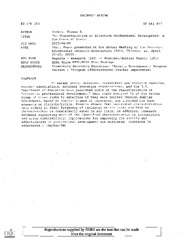 (PDF) Characteristics of Effective Professional Development Schools