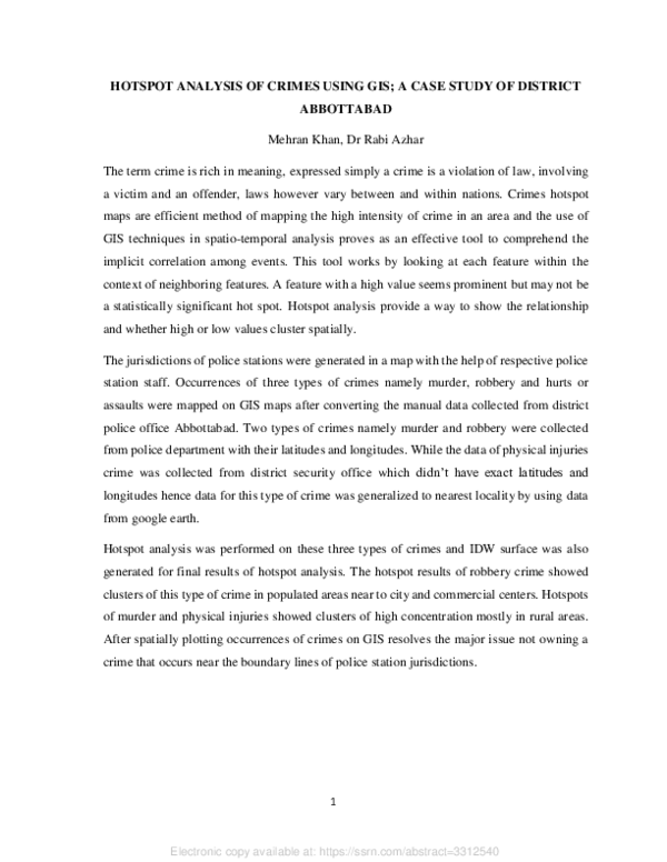 (PDF) Hotspot Analysis of Crimes Using GIS; A Case Study of District ...