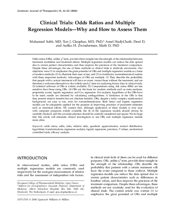 (PDF) Clinical Trials: Odds Ratios and Multiple Regression Models-Why and How to Assess Them