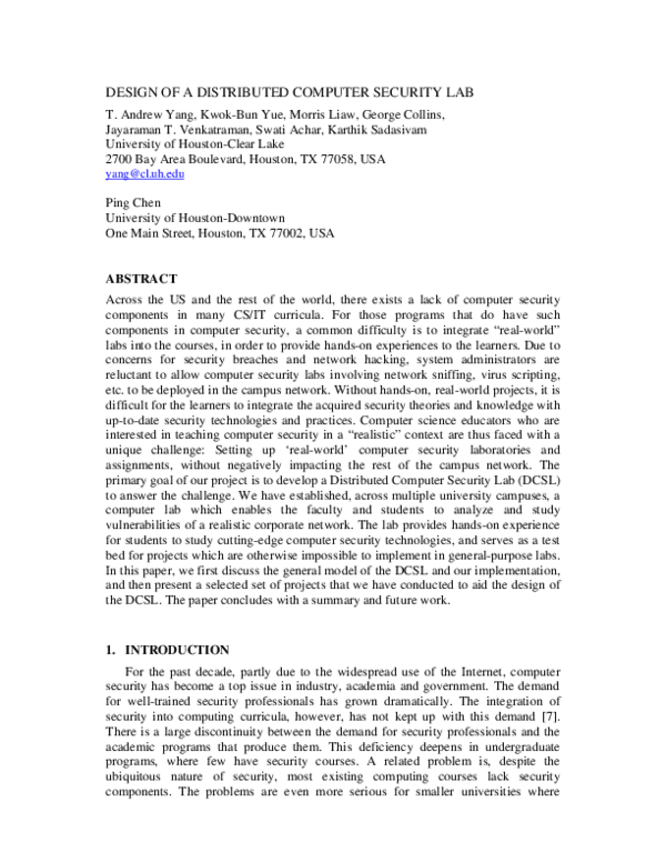 (PDF) Design of a distributed computer security lab