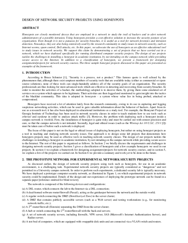 (PDF) Design of network security projects using honeypots
