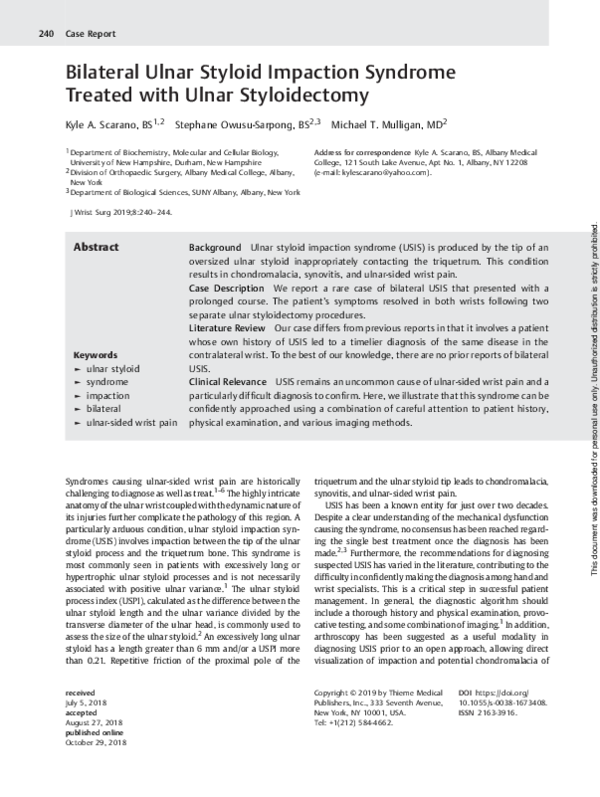 (PDF) Bilateral Ulnar Styloid Impaction Syndrome Treated with Ulnar ...