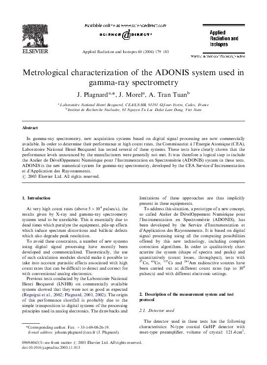 (PDF) Metrological characterization of the ADONIS system used in gamma ...