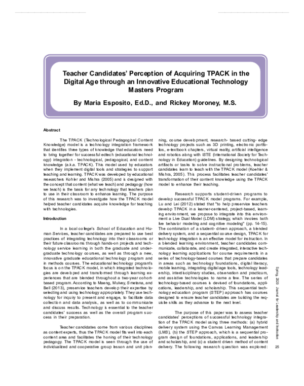 (PDF) Teacher Candidates' Perception of Acquiring TPACK in the Digital ...
