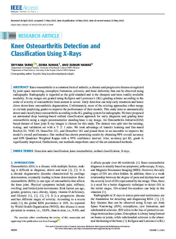 Pdf Knee Osteoarthritis Detection And Classification Using X Rays
