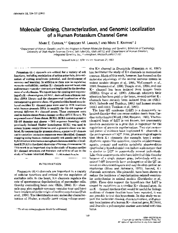 (PDF) Molecular cloning, characterization, and genomic localization of ...
