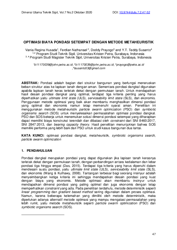 (PDF) Optimasi Biaya Pondasi Setempat Dengan Metode Metaheuristik
