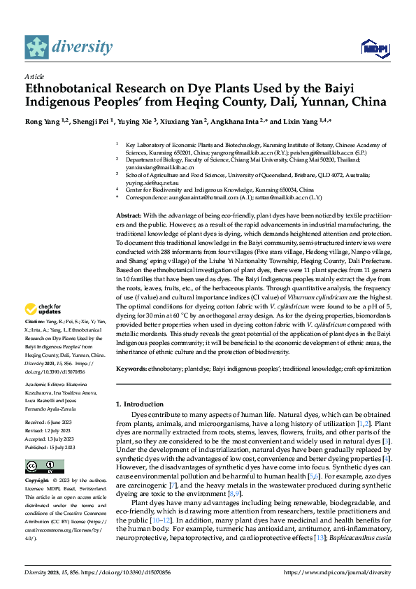 (PDF) Ethnobotanical Research on Dye Plants Used by the Baiyi ...