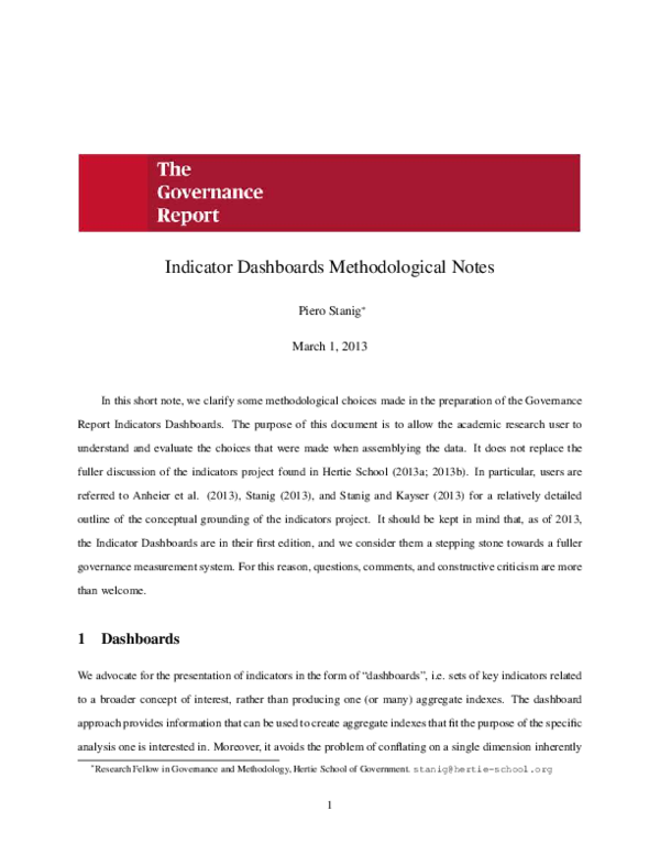 (PDF) Indicator Dashboards Methodological Notes