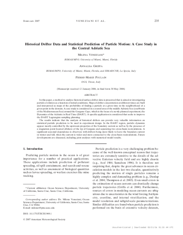 (PDF) Historical Drifter Data and Statistical Prediction of Particle ...