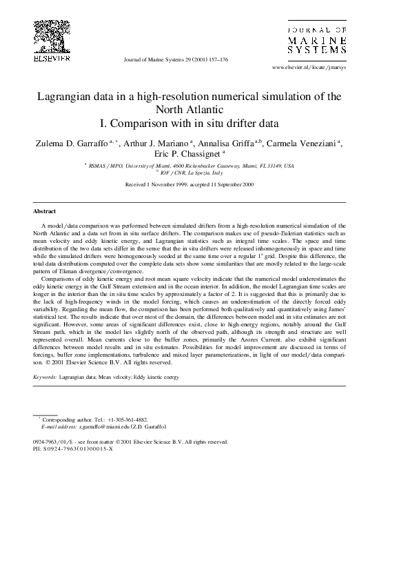 (PDF) Lagrangian data in a high-resolution numerical simulation of the North Atlantic