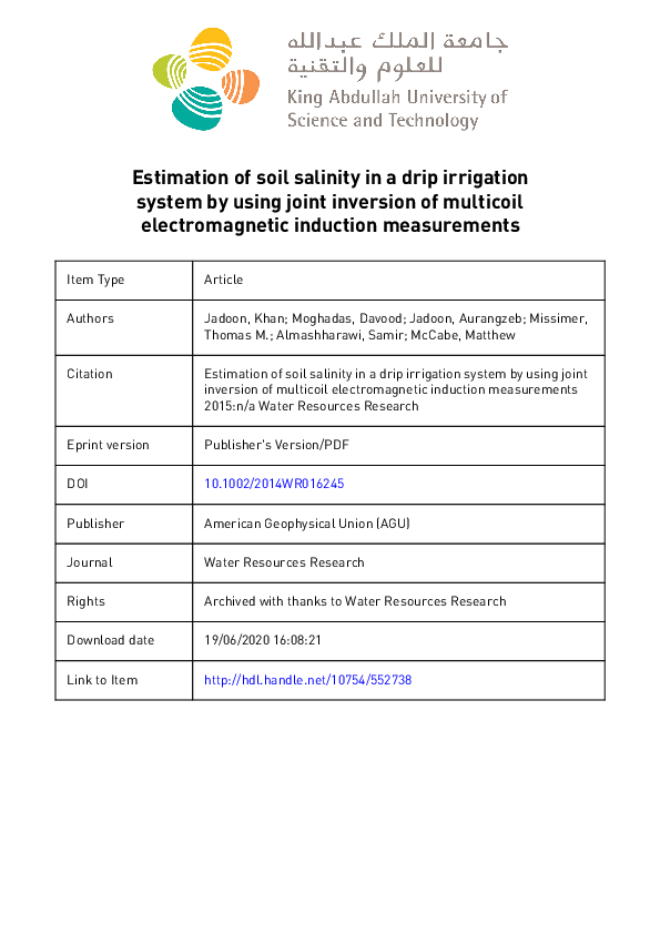 (PDF) Estimation of soil salinity in a drip irrigation system by using joint inversion of ...