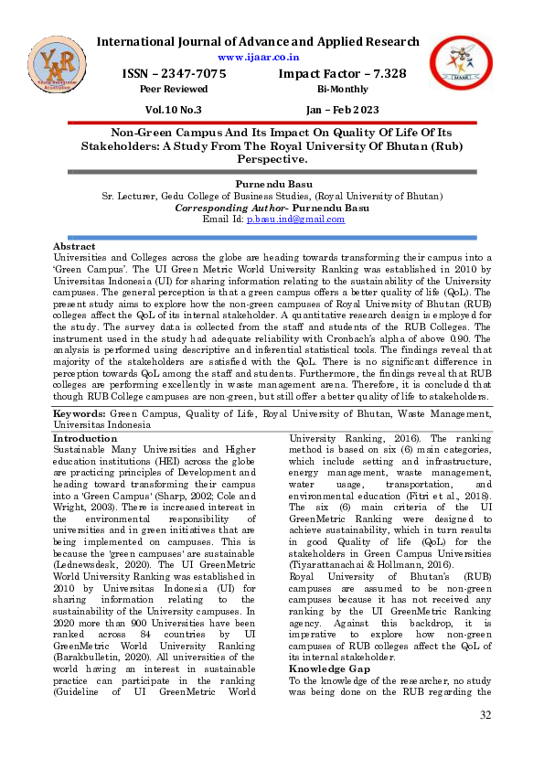 (PDF) Non-Green Campus And Its Impact On Quality Of Life Of Its ...
