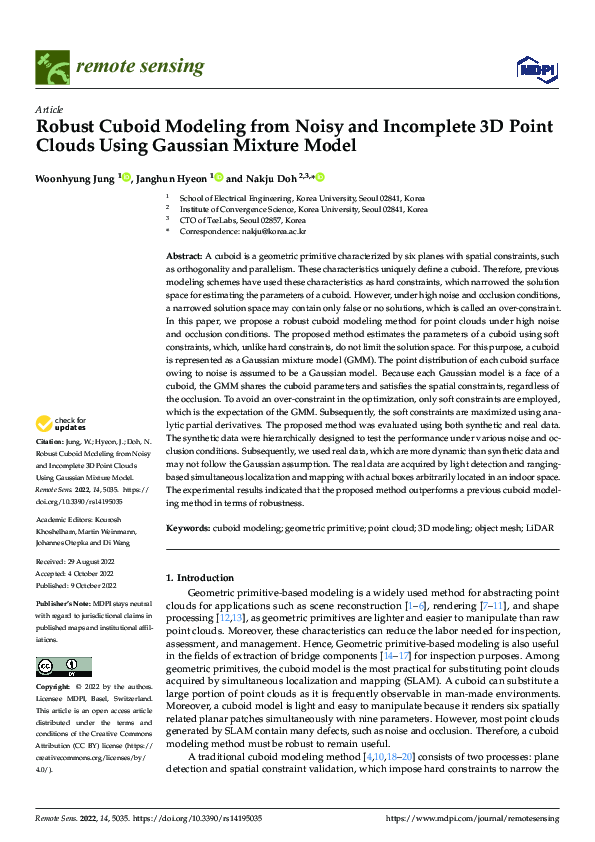 Pdf Robust Cuboid Modeling From Noisy And Incomplete 3d Point Clouds Using Gaussian Mixture Model
