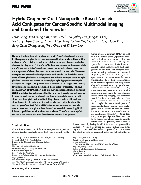 (PDF) Hybrid Graphene‐Gold Nanoparticle‐Based Nucleic Acid Conjugates ... (PDF) Hybrid Graphene‐Gold Nanoparticle‐Based Nucleic Acid Conjugates ...