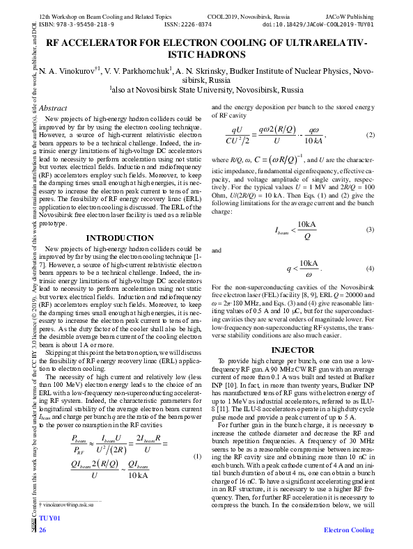 (PDF) RF Accelerator for Electron Cooling of Ultrarelativistic Hadrons