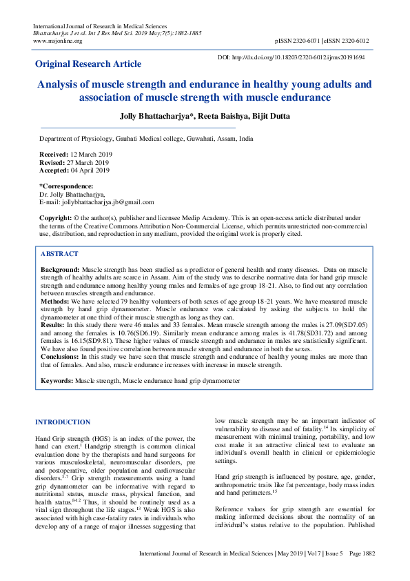 (PDF) Analysis of muscle strength and endurance in healthy young adults ...