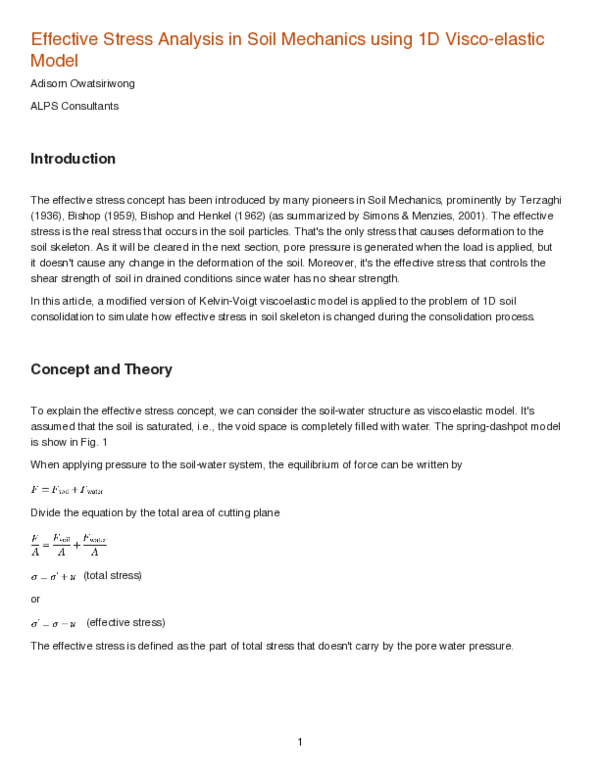 (PDF) Effective Stress Analysis in Soil Mechanics using 1D Viscoelastic ...