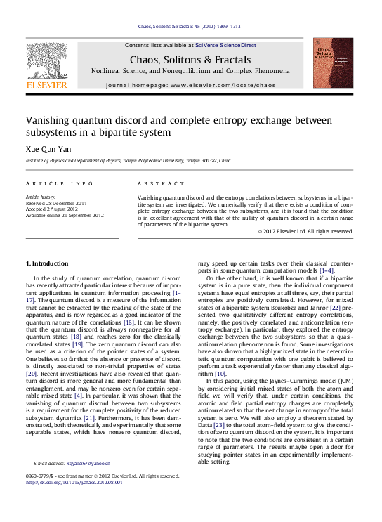 (PDF) Vanishing quantum discord and complete entropy exchange between ...