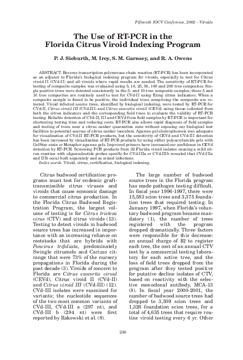 (PDF) The Use of RT-PCR in the Florida Citrus Viroid Indexing Program