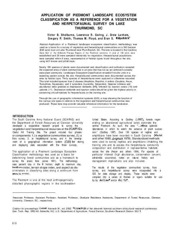 (PDF) Application of Piedmont Landscape Ecosystem Classification as a Reference for a Vegetation ...