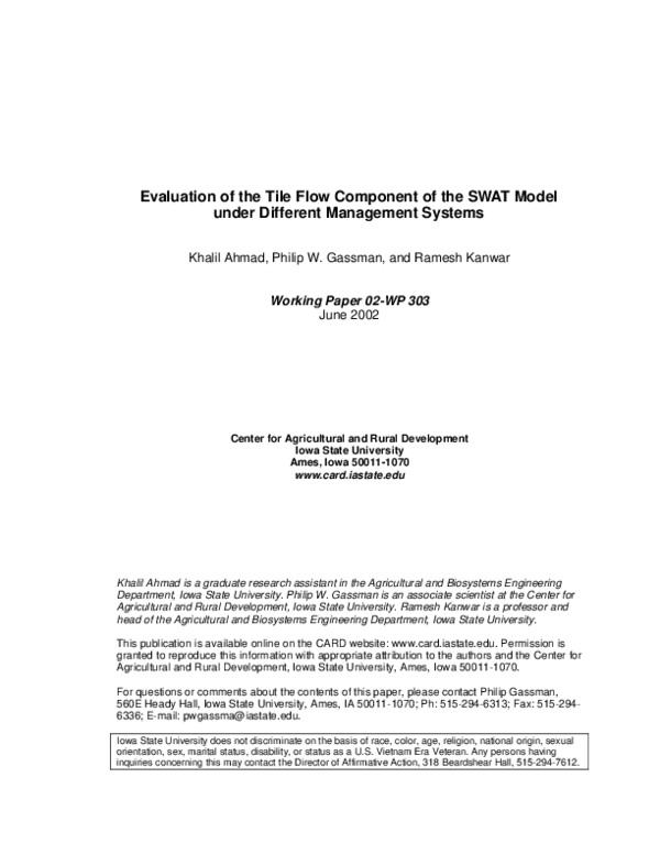 (PDF) Evaluation Of Tile Flow Component Of Swat Model Under Different ...