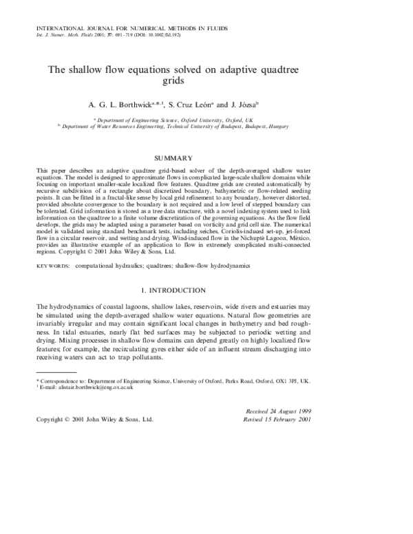 (PDF) The shallow flow equations solved on adaptive quadtree grids