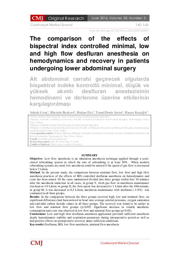 (PDF) The comparison of the effects of bispectral index controlled ...