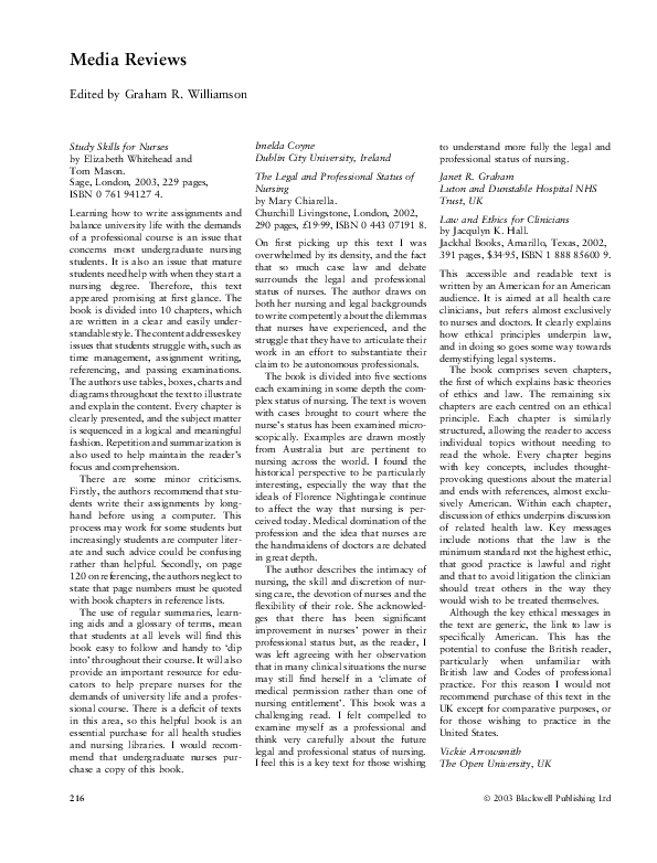 (PDF) The Legal and Professional Status of Nursing