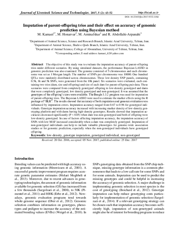 (PDF) Imputation of parent-offspring trios and their effect on accuracy of genomic prediction ...