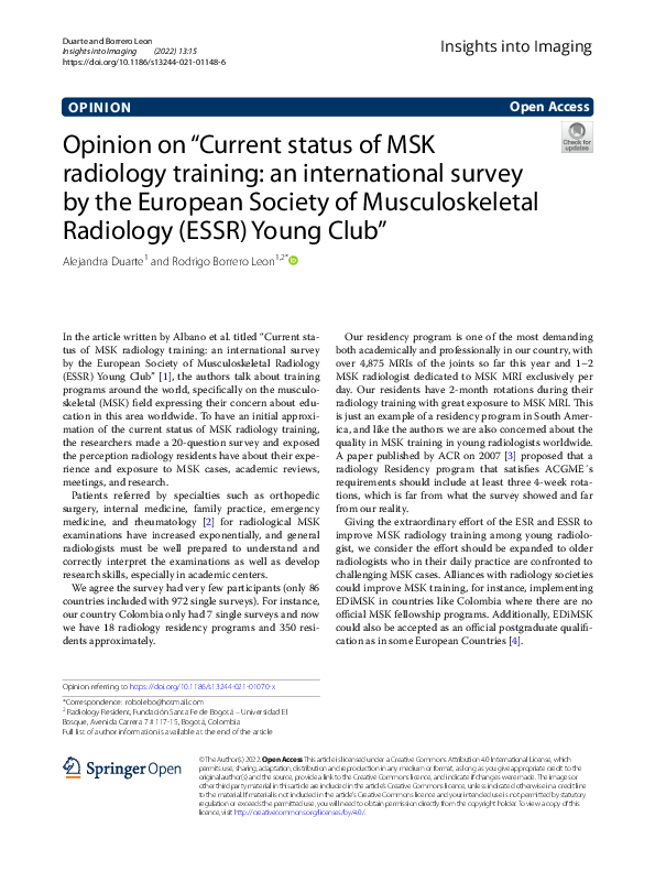 (PDF) Opinion on “Current status of MSK radiology training: an ...