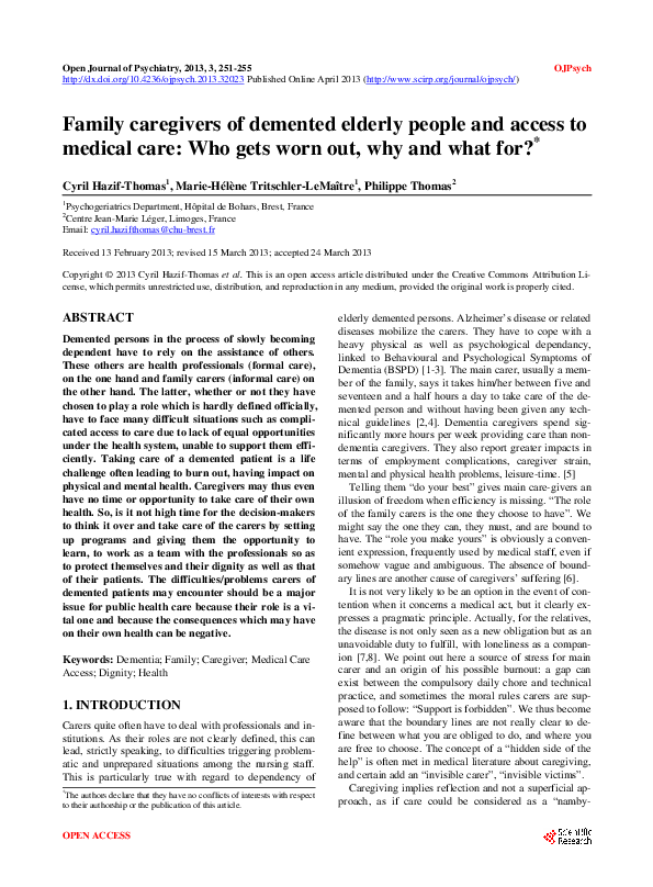 (PDF) Family caregivers of demented elderly people and access to ...