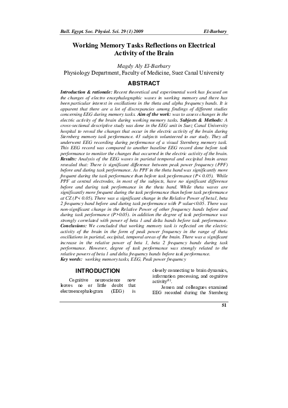 (PDF) Working Memory Tasks Reflections on Electrical Activity of the ...