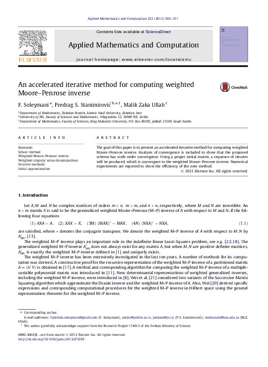 (PDF) An accelerated iterative method for computing weighted Moore–Penrose inverse