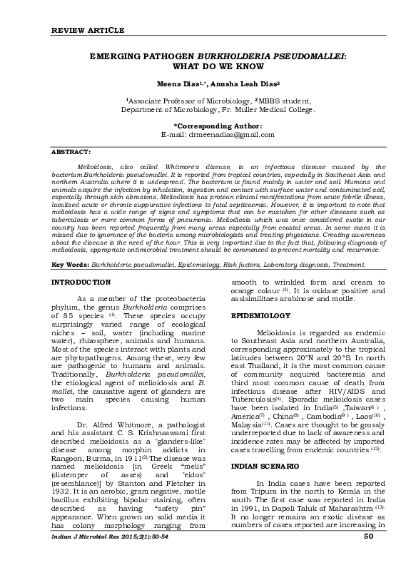(PDF) Burkholderia pseudomallei: Understanding Melioidosis