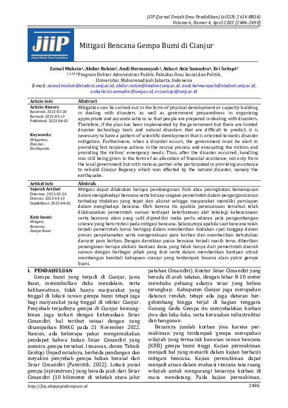 (PDF) Mitigasi Bencana Gempa Bumi di Cianjur