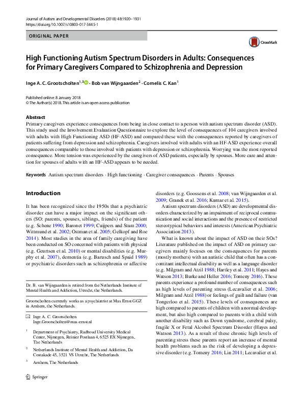 (PDF) High Functioning Autism Spectrum Disorders in Adults ...