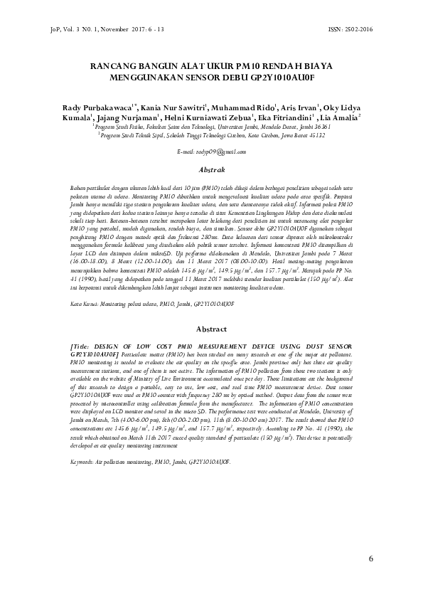 (PDF) Rancang Bangun Alat Ukur PM10 Rendah Biaya Menggunakan Sensor ...