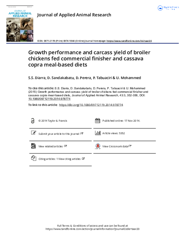 (PDF) Growth performance and carcass yield of broiler chickens fed ...