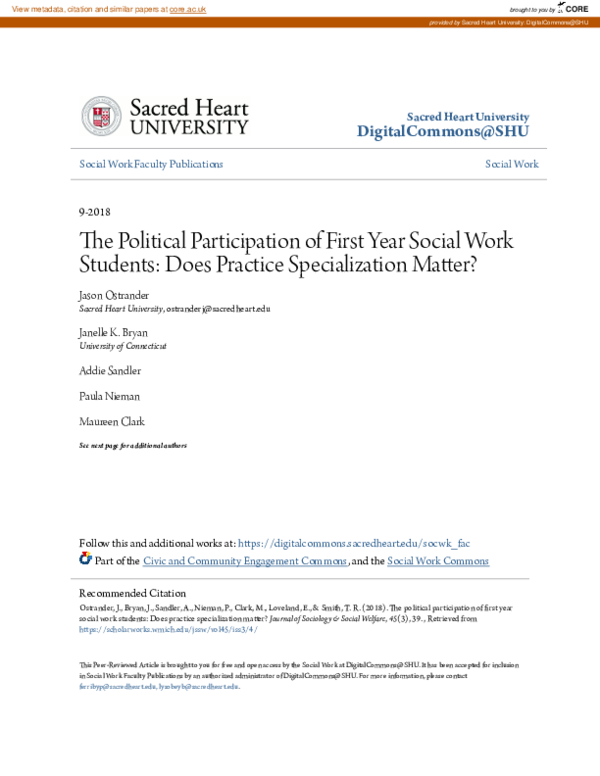 (PDF) The Political Participation of First Year Social Work Students ...