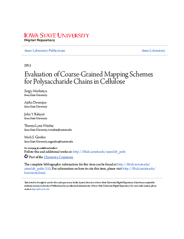 (PDF) Evaluation of coarse-grained mapping schemes for polysaccharide chains in cellulose | John ...