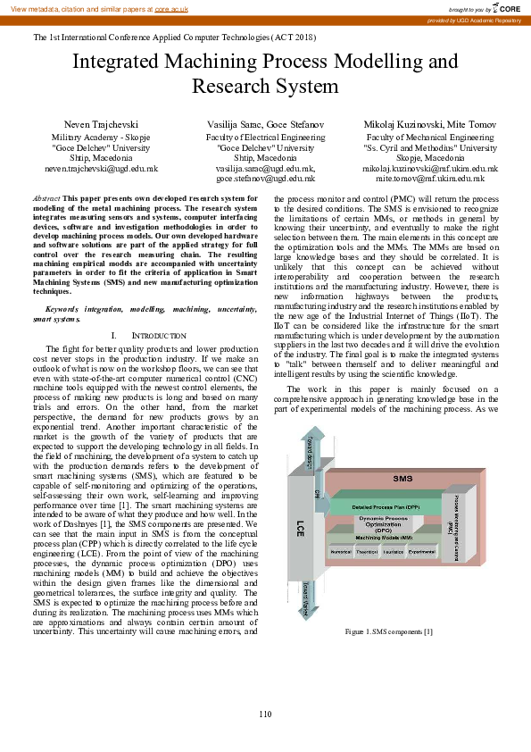 (PDF) Integrated Machining Process Modelling and Research System