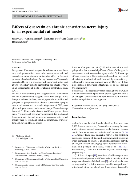 (PDF) Effects of quercetin on chronic constriction nerve injury in an ...